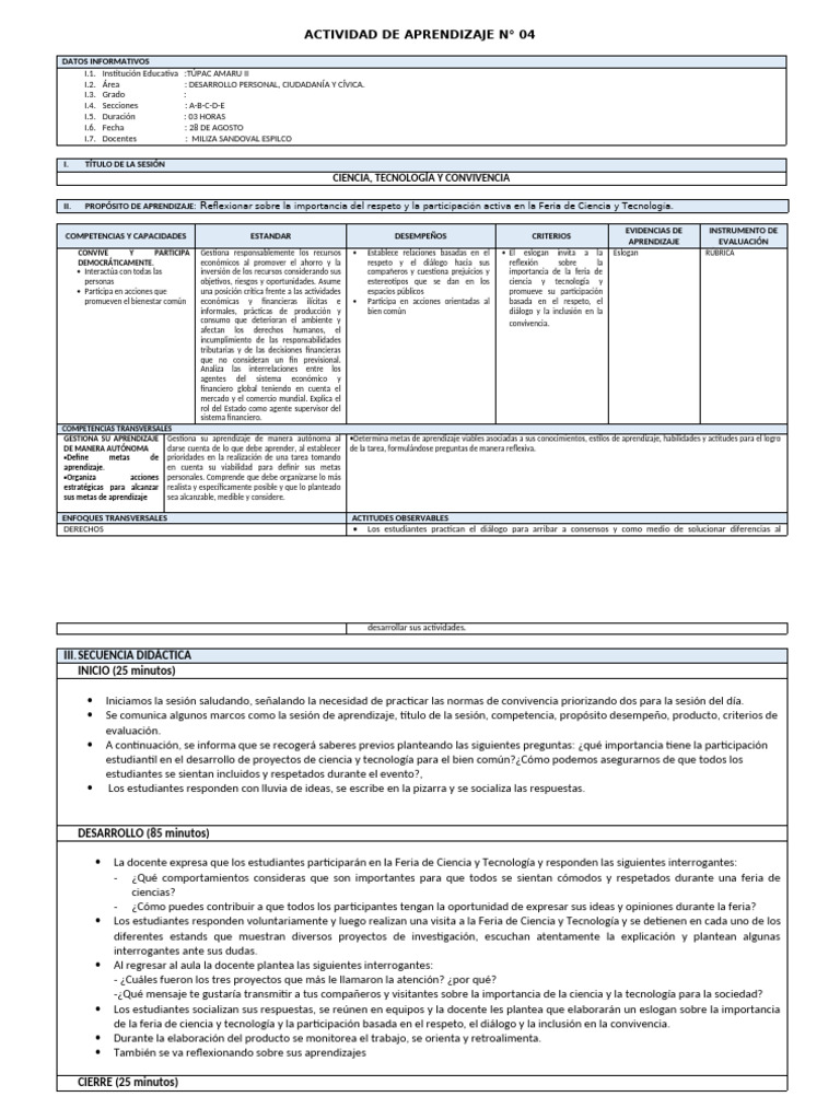 Actividad de Aprendizaje 04 U5 | PDF | Aprendizaje | Evaluación