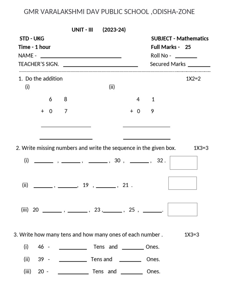 Ukg Maths QP Unit III 24 25 | PDF | Mathematics