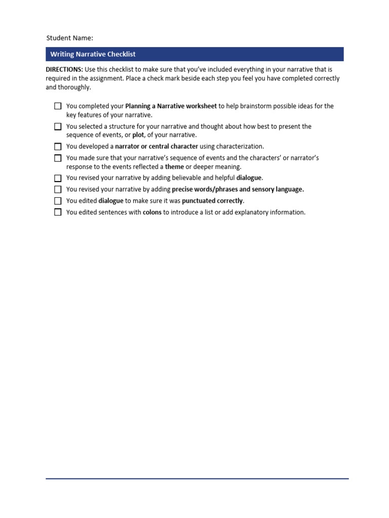 Narrative Writing Checklist | PDF