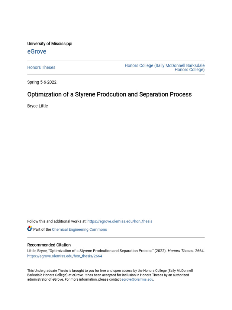 Optimization of A Styrene Production and Separation Process | PDF | Distillation | Chemical Reactor