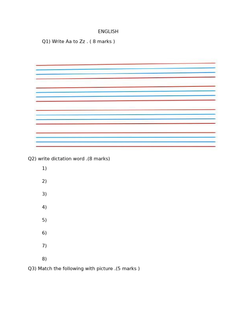 English Q1) Write Aa To ZZ - (8 Marks) | PDF