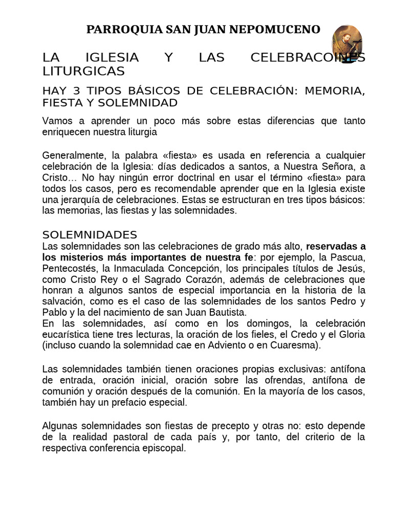 Tipos de Celebraciones Litúrgicas | PDF | eucaristía | Fiestas ...