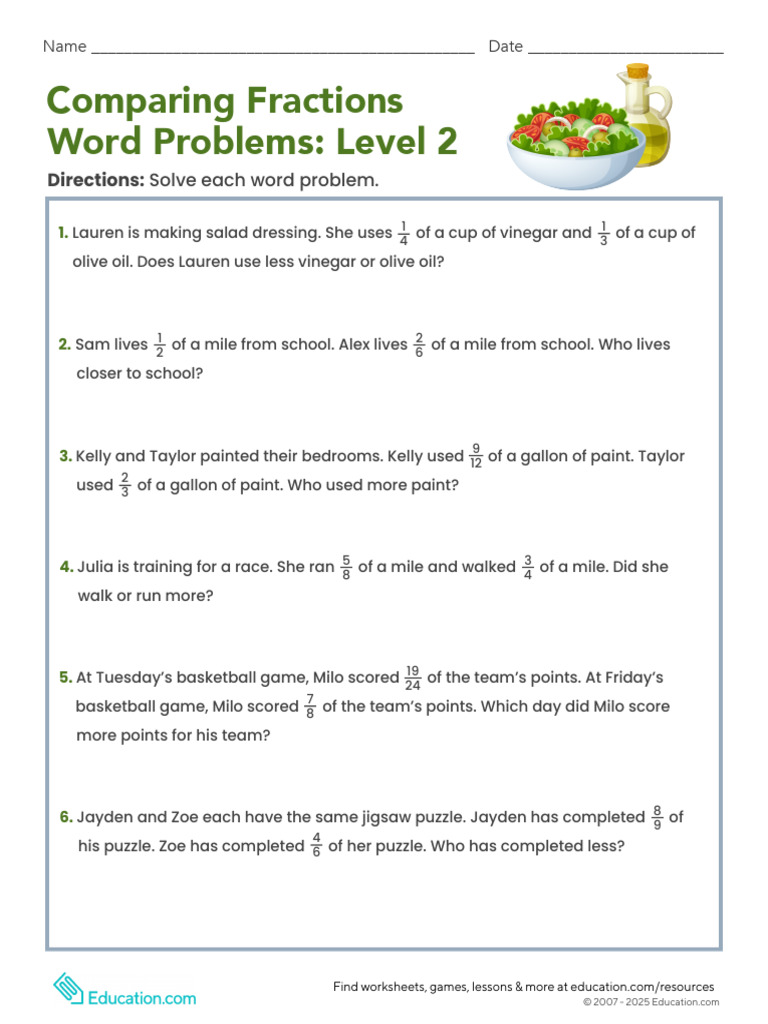 comparing-fractions-word-problems-level-2 | PDF