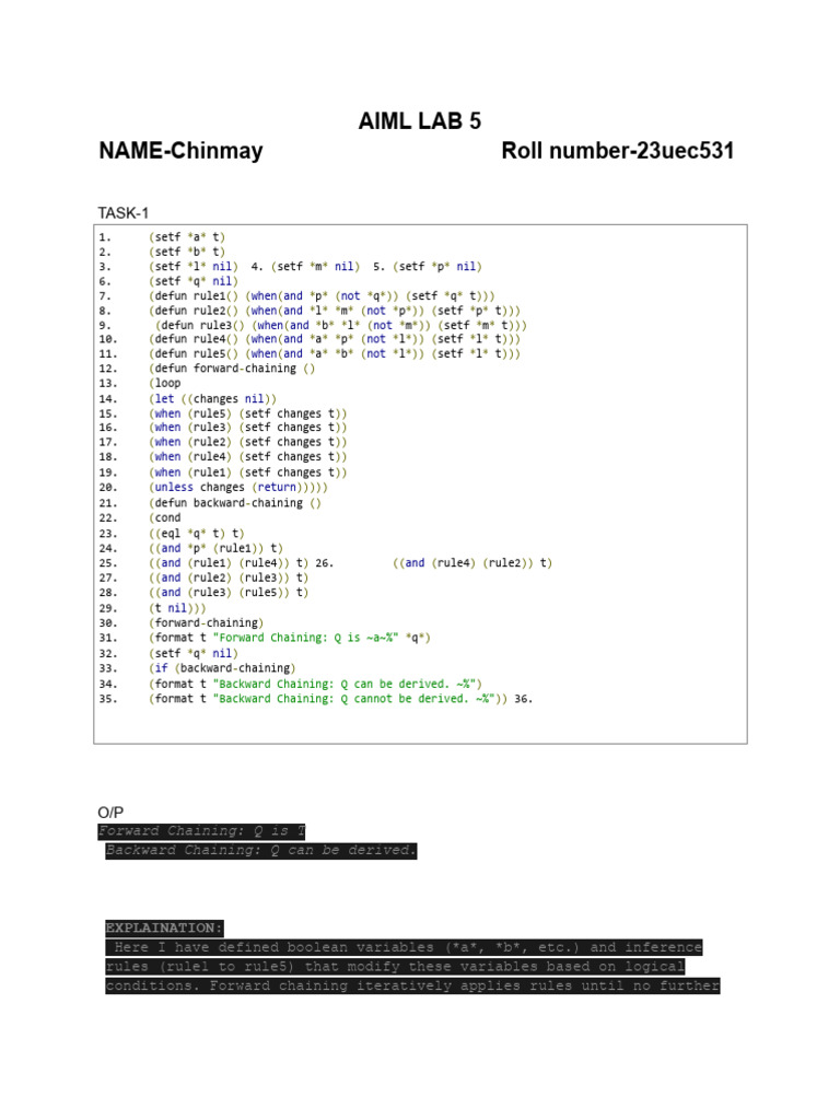 AIML Lab 5: Chaining Inference Rules | PDF