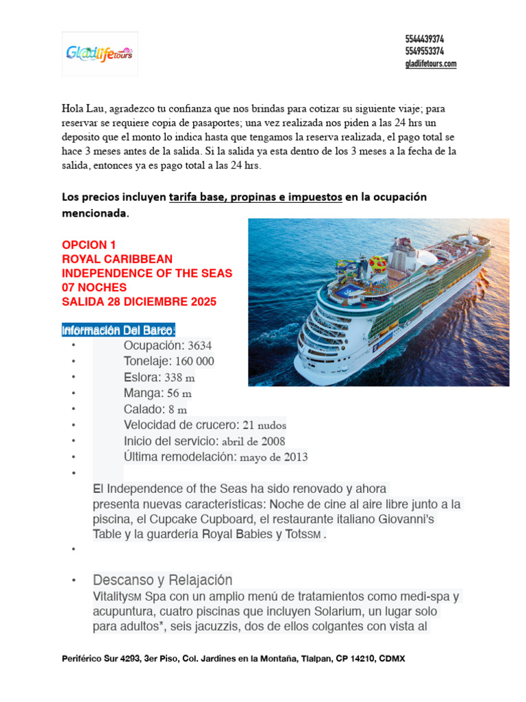 Cotizaciones Cruceros Laura | PDF | Alojamientos Turisticos | Empresas de hostelería