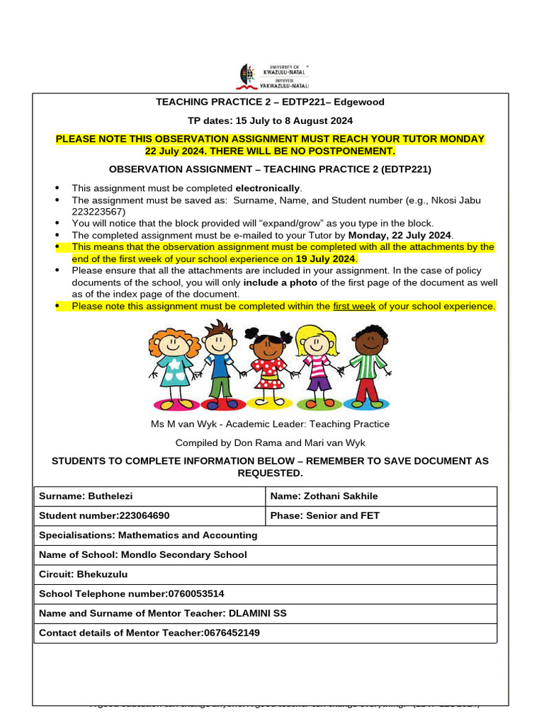 Buthelezi Sakhile Zothani 223064690 - Observation Assignment | PDF | Teachers | Learning