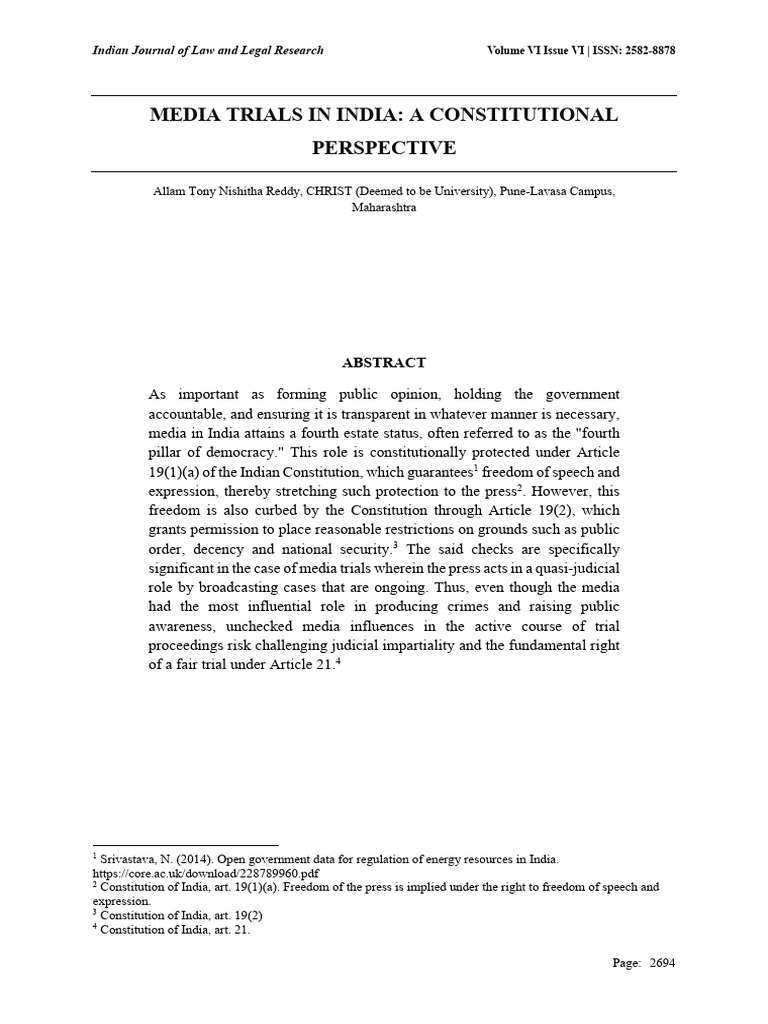 Media Trials and Constitutional Rights | PDF | Freedom Of Speech ...