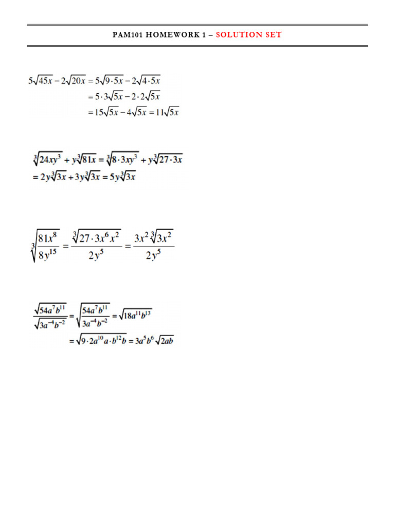PAM101 Homework 1 - Solution Set | PDF