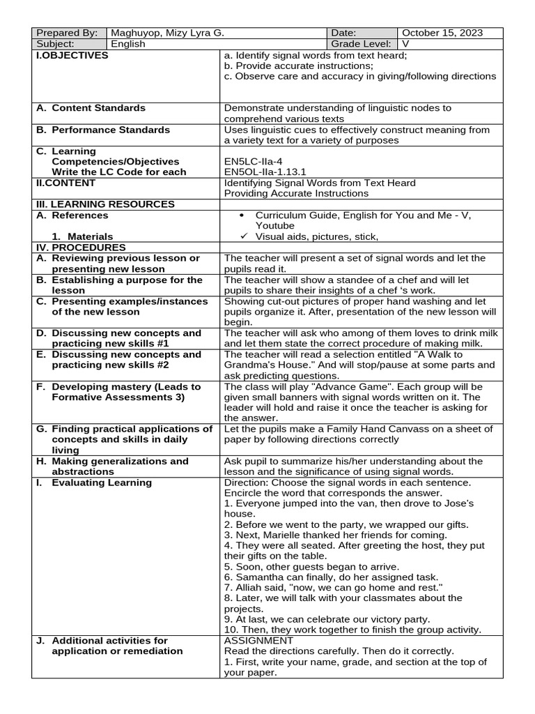 Lesson Plan in English | PDF
