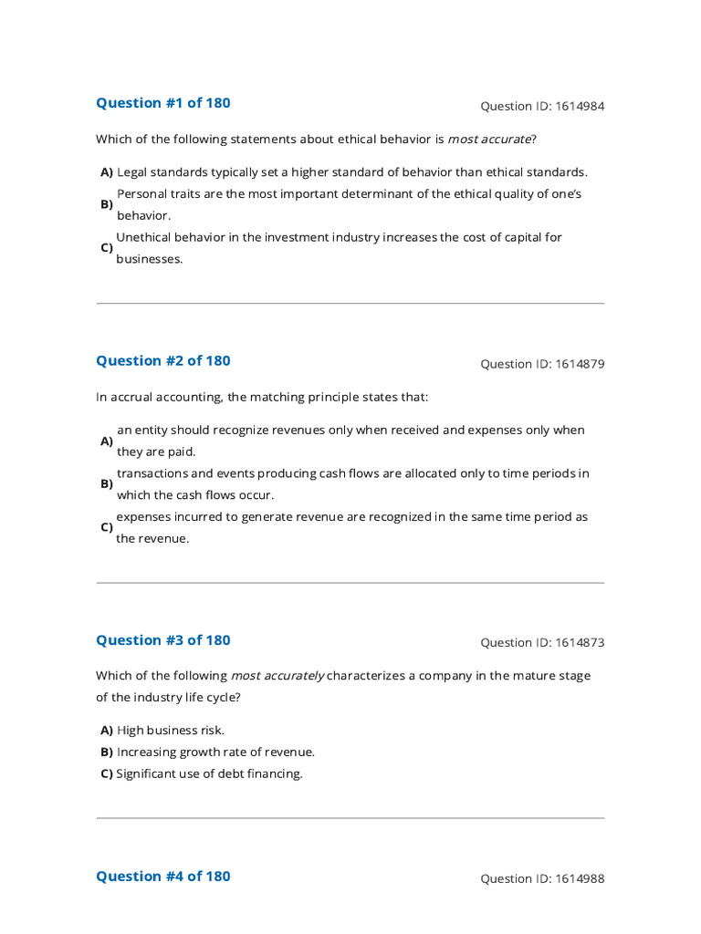 CFA Exam Practice Questions Overview | PDF | Financial Analyst | Variance