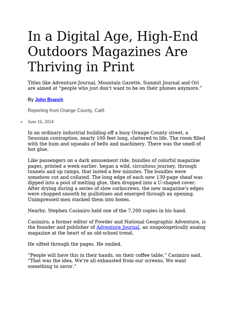 High-End Outdoor Magazines Resurge | PDF