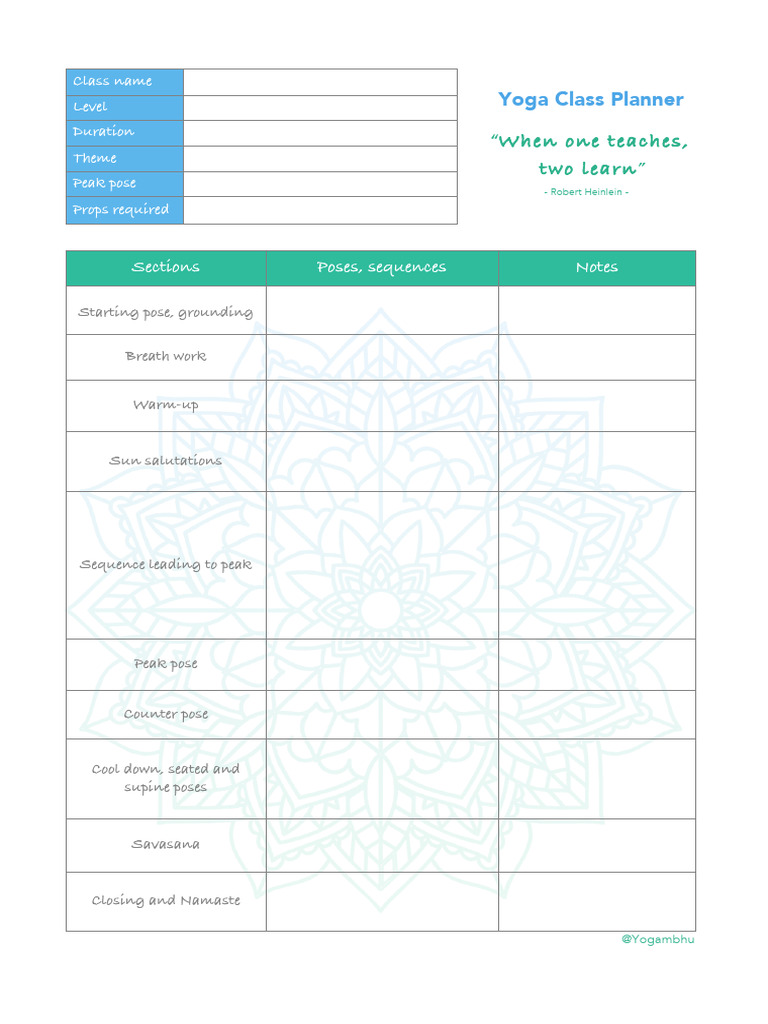 Free Yoga Class Plan Template | PDF