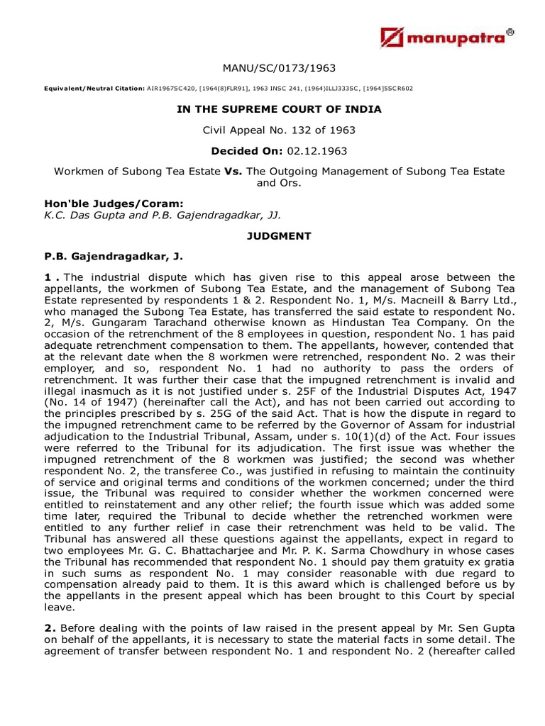 Workmen of Subong Tea Estate Vs The Outgoing Manags630173COM912743 ...