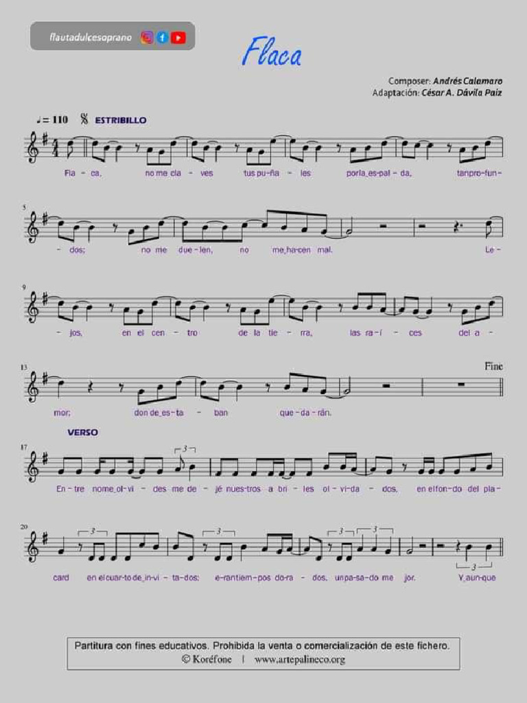 Flaca Flauta Dulce Sin Letras | PDF