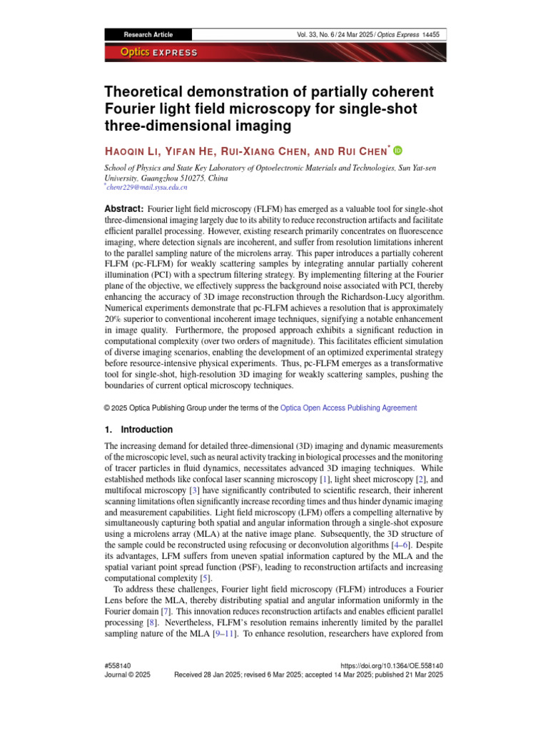 Theoretical Demonstration of Partially Coherent Fourier Light Field ...