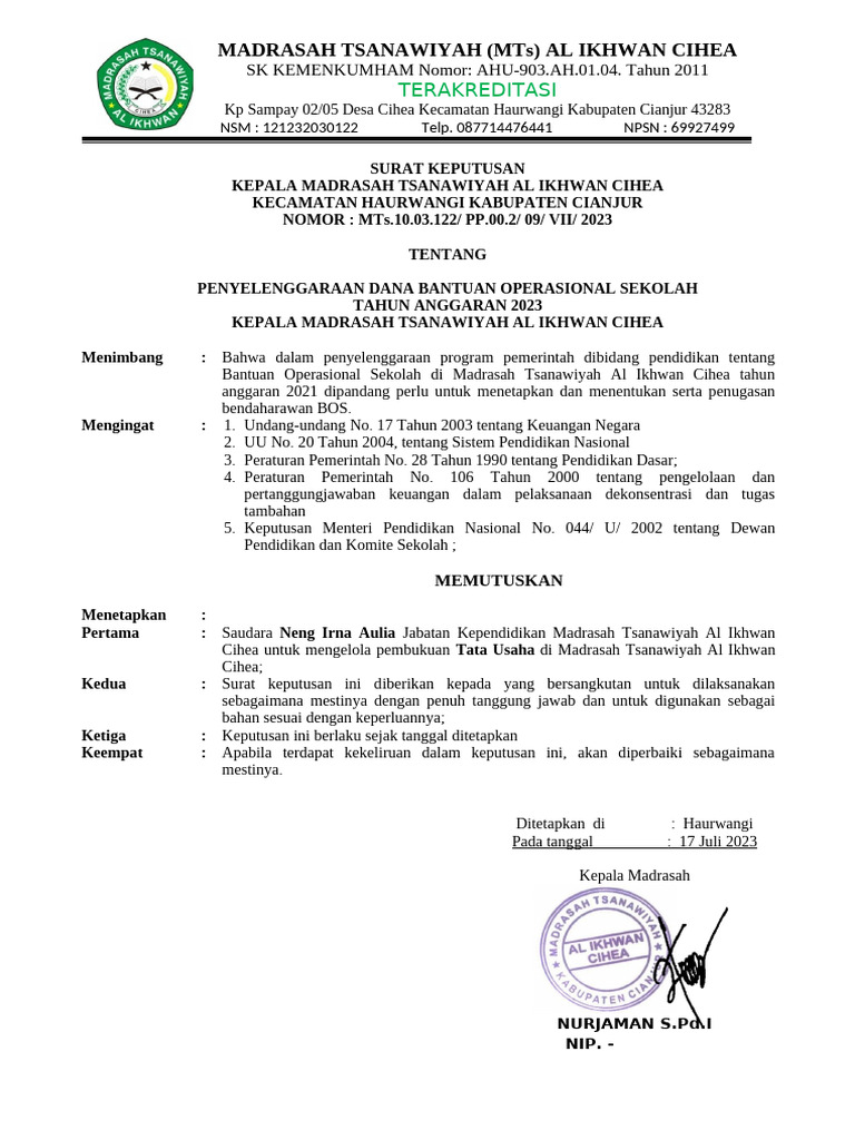 SK BENDAHARA Taufik Ismail | PDF