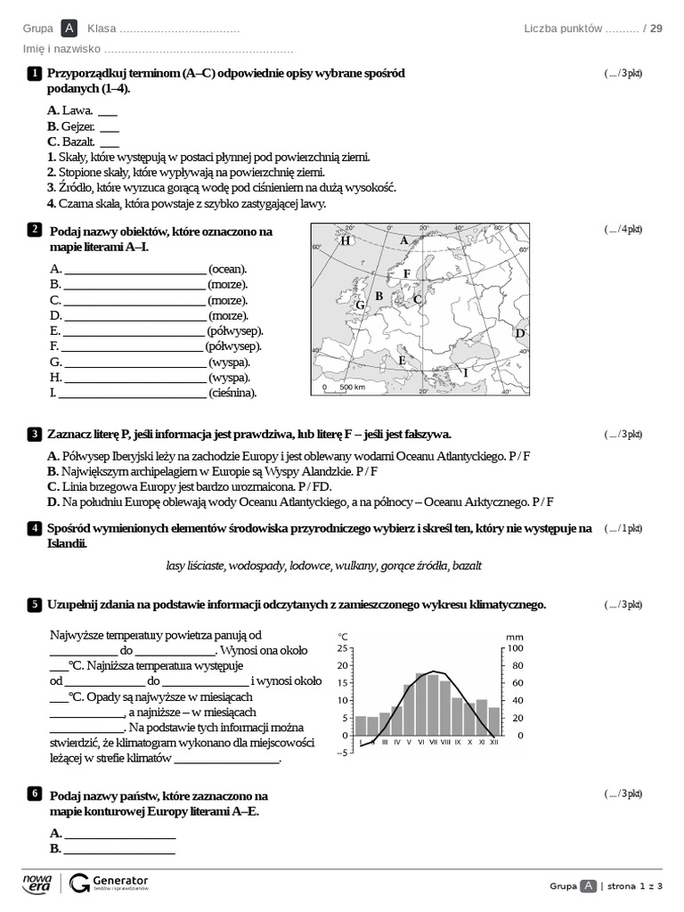 Europa - Zadania Utrwalajace KLASA 6 Kopia | PDF
