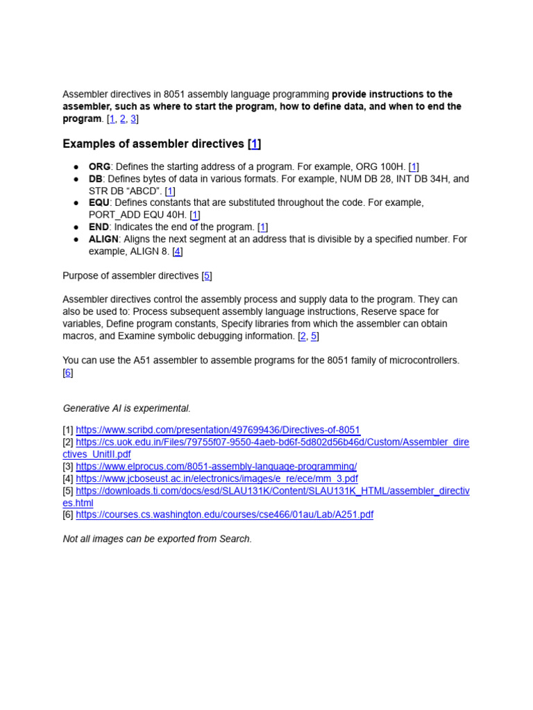 State The Concept of ASSEMBLER DIrectives With Example 8051 | PDF