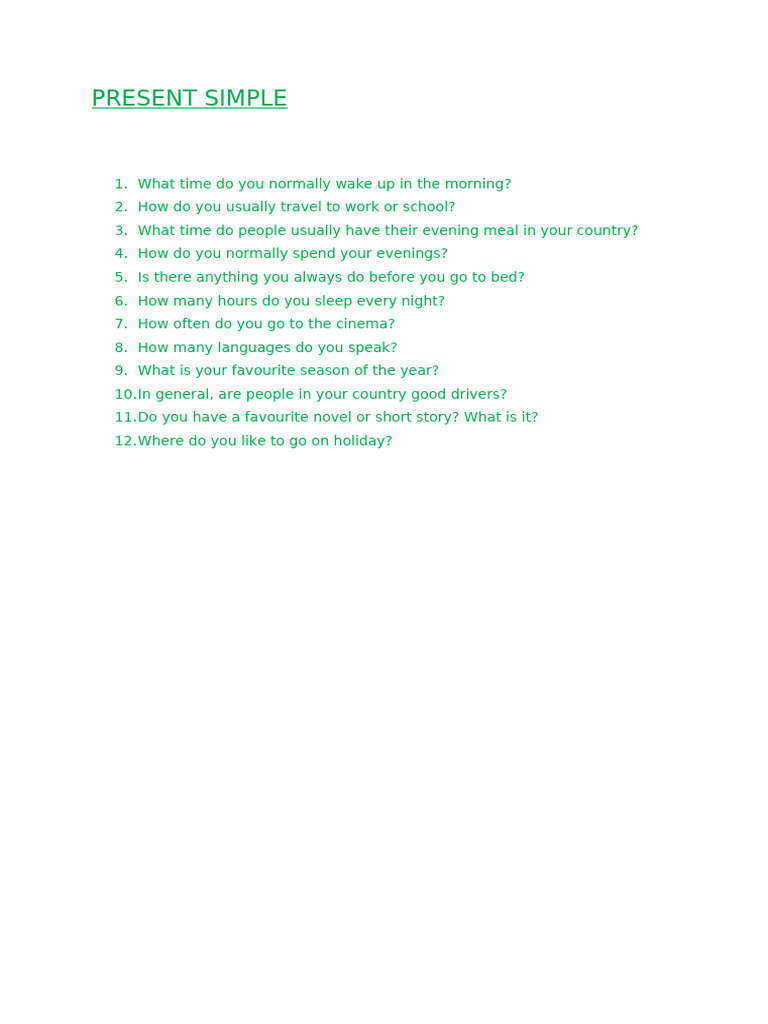 PRESENT SIMPLE - Speaking Exercise | PDF