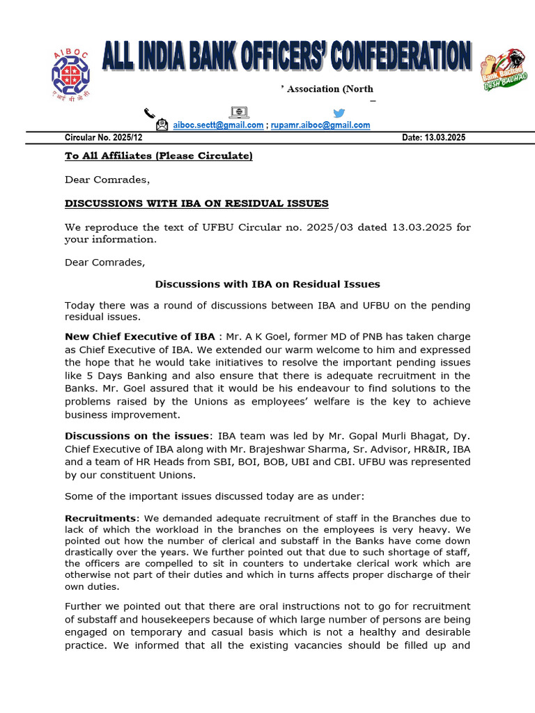 IBA-UFBU Meeting on Residual Issues | PDF | Pension | Insurance
