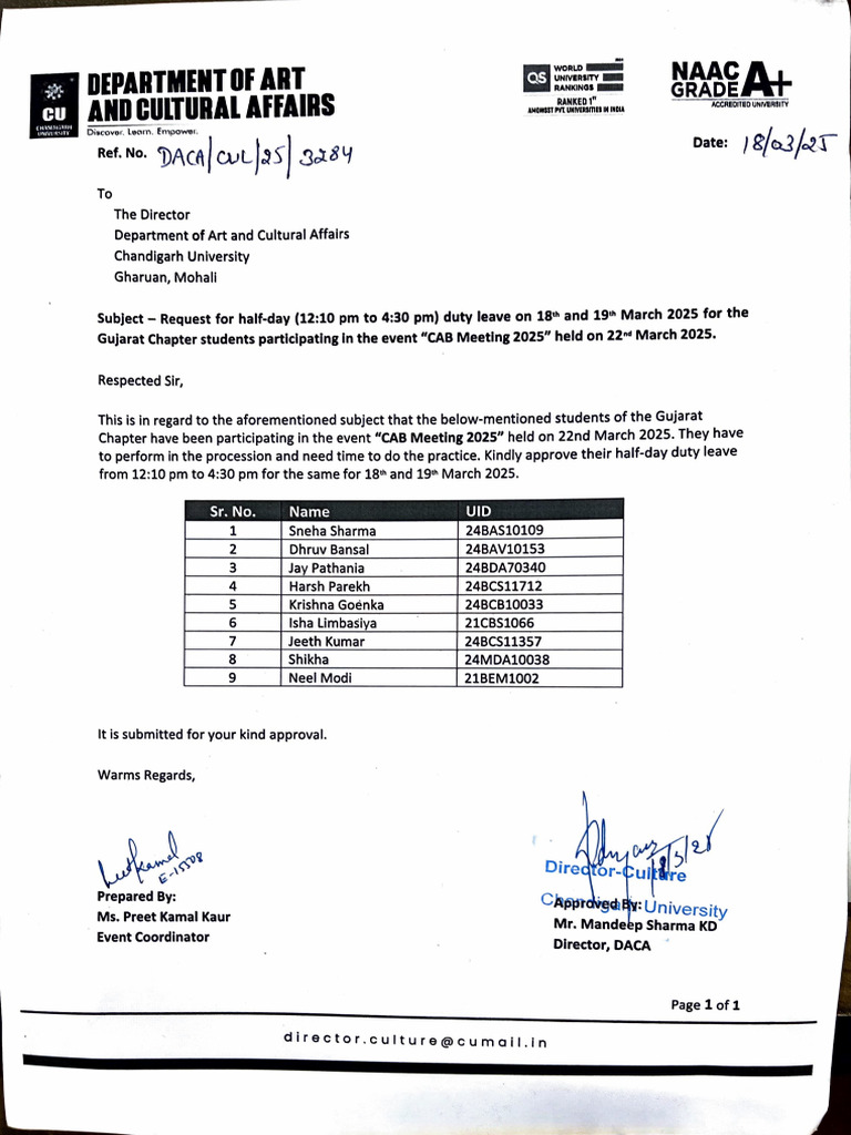 Duty Leaves of CAB Meeting | PDF