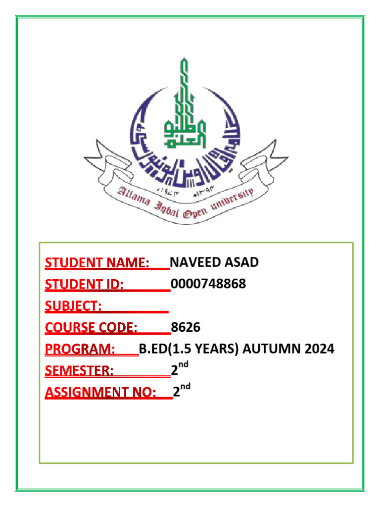 8626 2nd Assignment | PDF | Teachers | Educational Assessment