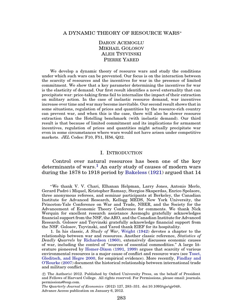 A Dynamic Theory of Resource Wars | PDF | Elasticity (Economics) | Demand
