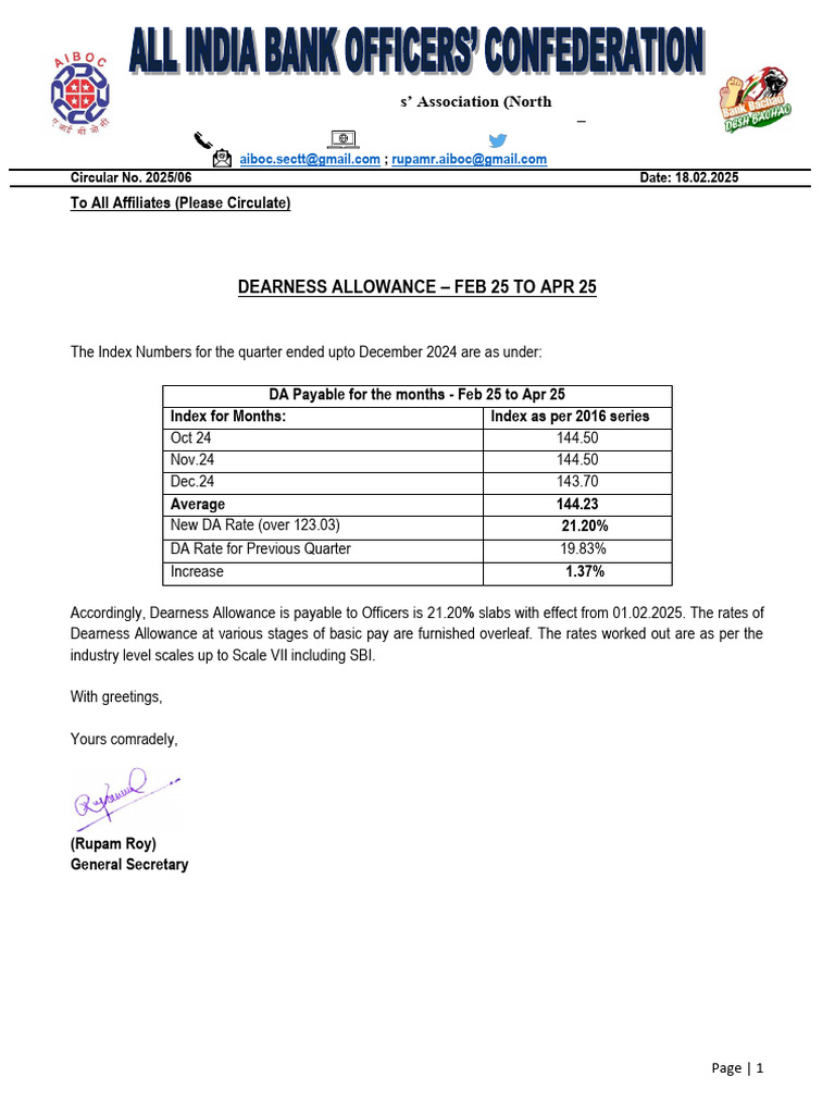 Revision in Dearness Allowance | PDF | Employment Compensation | Factor ...