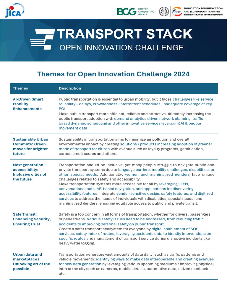Transport Stack Open Innovation Challenge - Additional Details | PDF ...