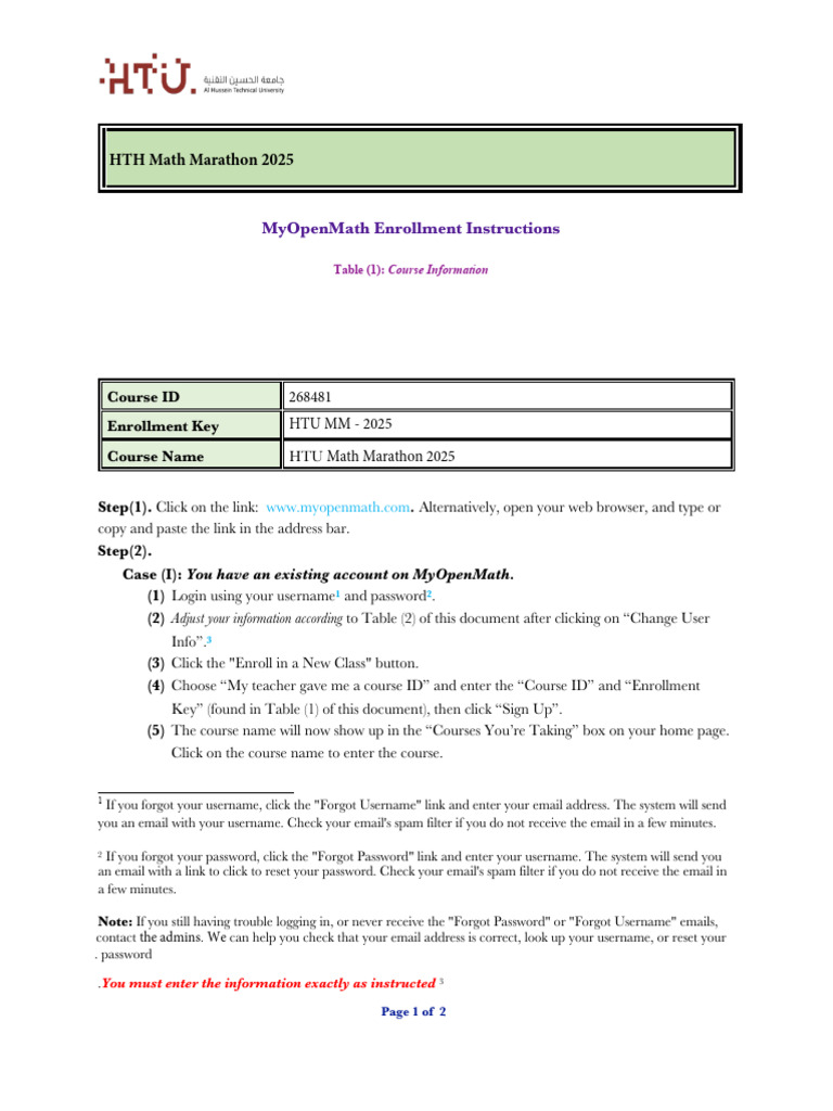Math Marathon Enrollment | PDF | Password | Login