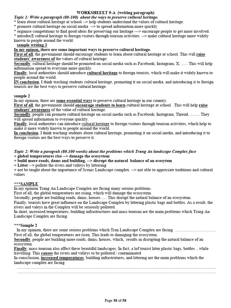 WORKSHEEET 9-A (Writing Paragraph Sample) 11 (2024-2025) HKII | PDF ...