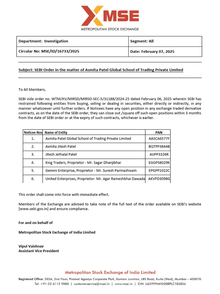 Circular 16733 | PDF | Order (Exchange) | Economies