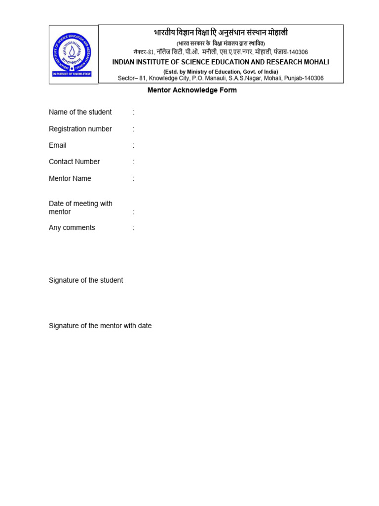 Mentor Acknowledgement Form | PDF