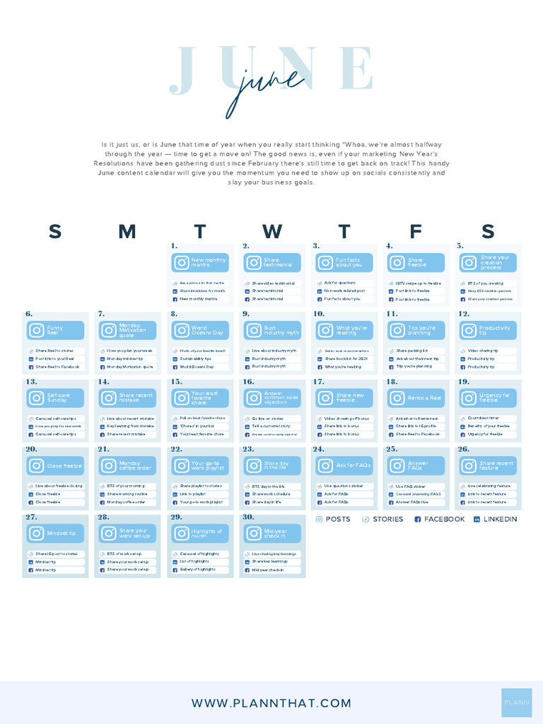 June Social Media Content Calendar | PDF