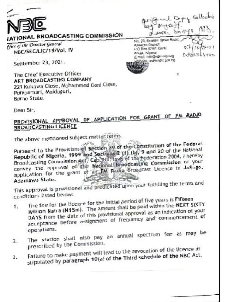 NBC Licence Letter | PDF