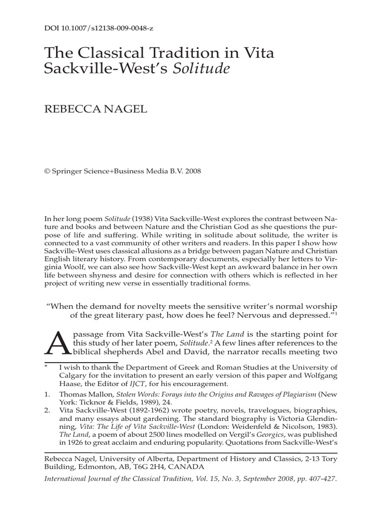 Classical Allusions in Sackville-West's Poetry | PDF | Orlando: A ...