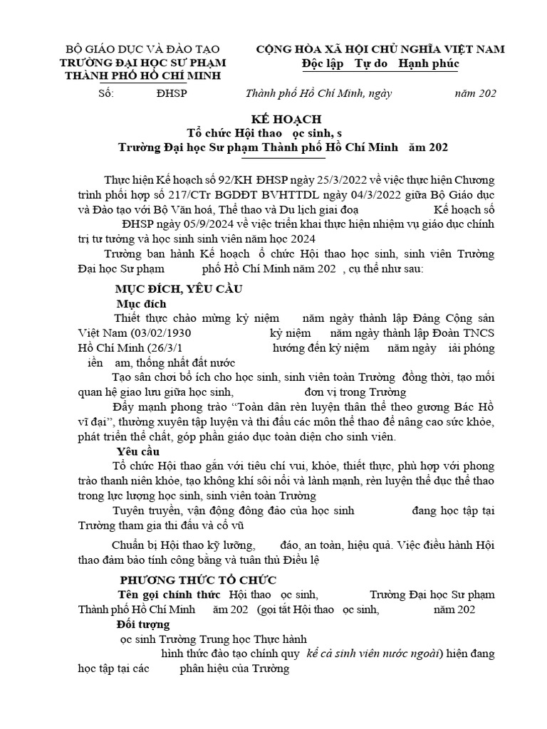 56-KH-ĐHSP - Ke Hoach To Chuc Hoi Thao HSSV HCMUE Nam 2025 | PDF