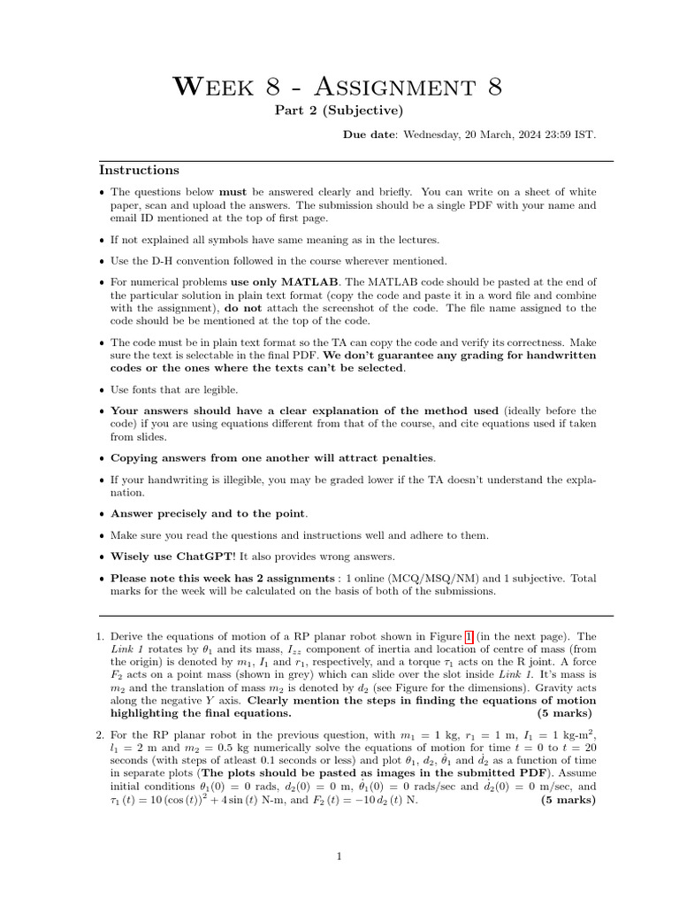Assignment 8_Subjective_new | PDF | Equations Of Motion | Physics