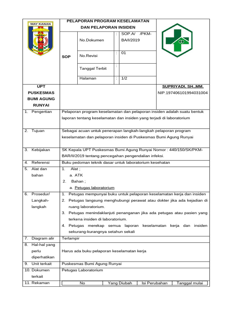 8.1.8.3 SOP Pelaporan Program Keselamatan Dan Pelaporan Insiden | PDF
