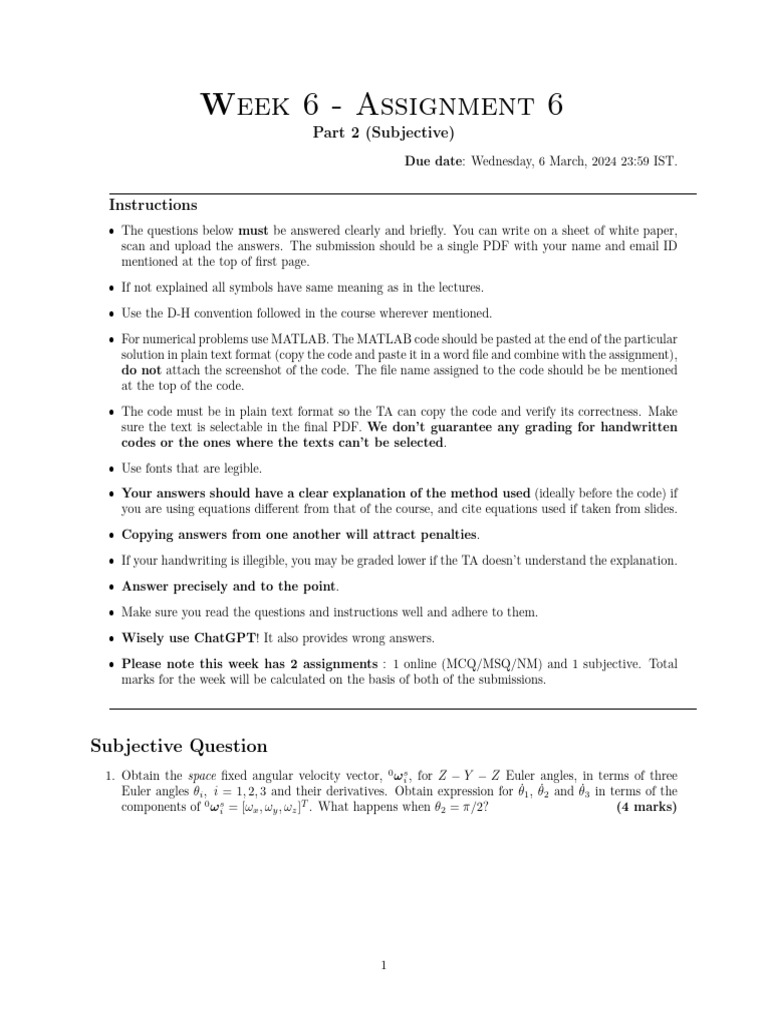 Assignment 6_Subjective_new | PDF | Motion (Physics) | Mathematical Physics