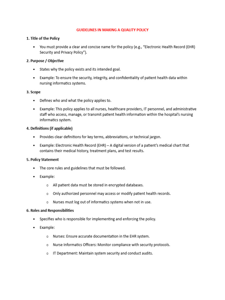 Guidelines in Making A Quality Policy | PDF | Health Informatics ...