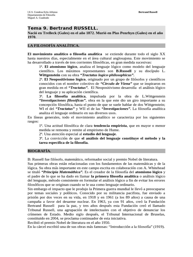 Bertrand Russell y la Filosofía Analítica | PDF | Proposición ...