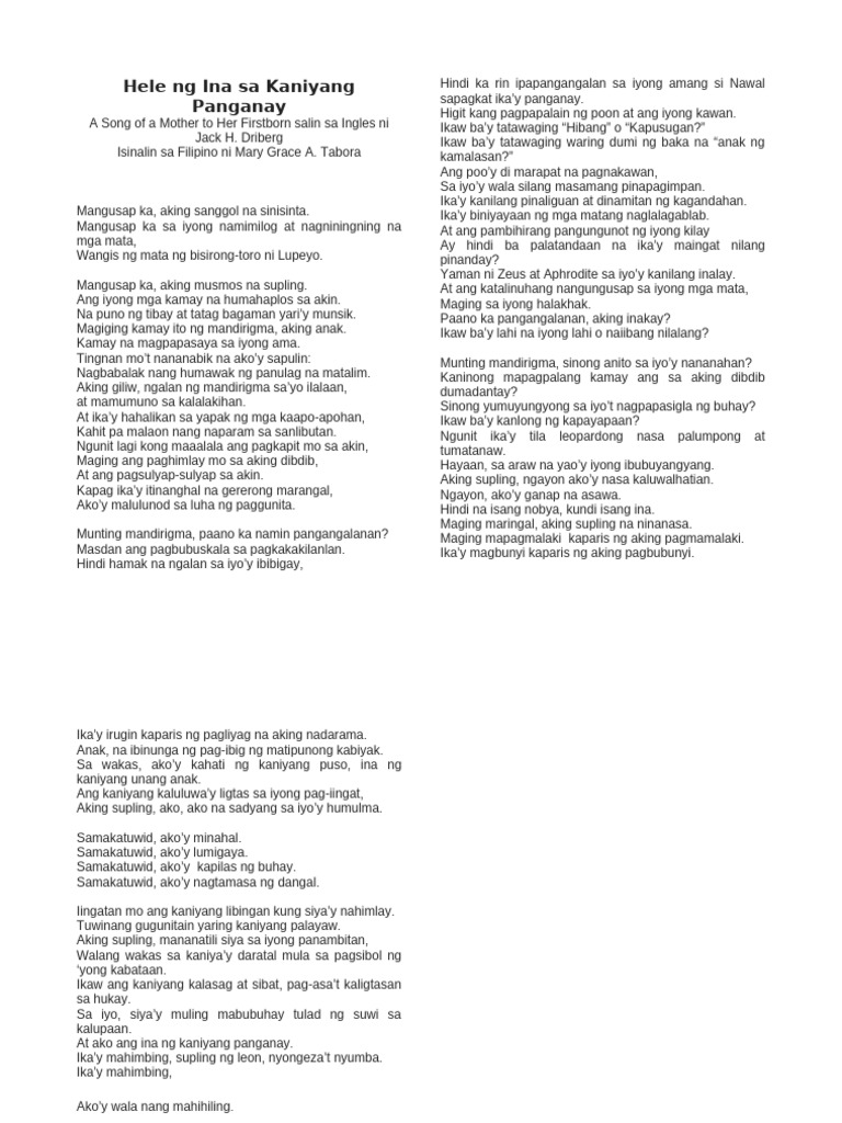 Hele NG Ina Sa Kaniyang Panganay | PDF