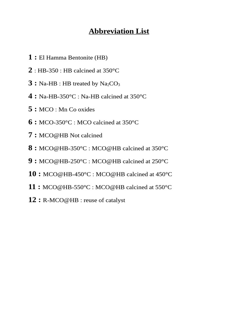 Abbreviation List for Bentonite and MCO | PDF