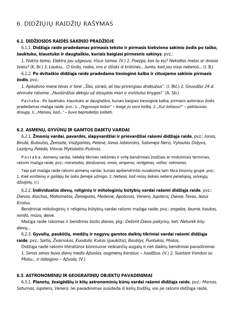 Lietuvių Kalbos Žinynas. Didžiųjų Raidžių Rašymas - Ki1800 | PDF