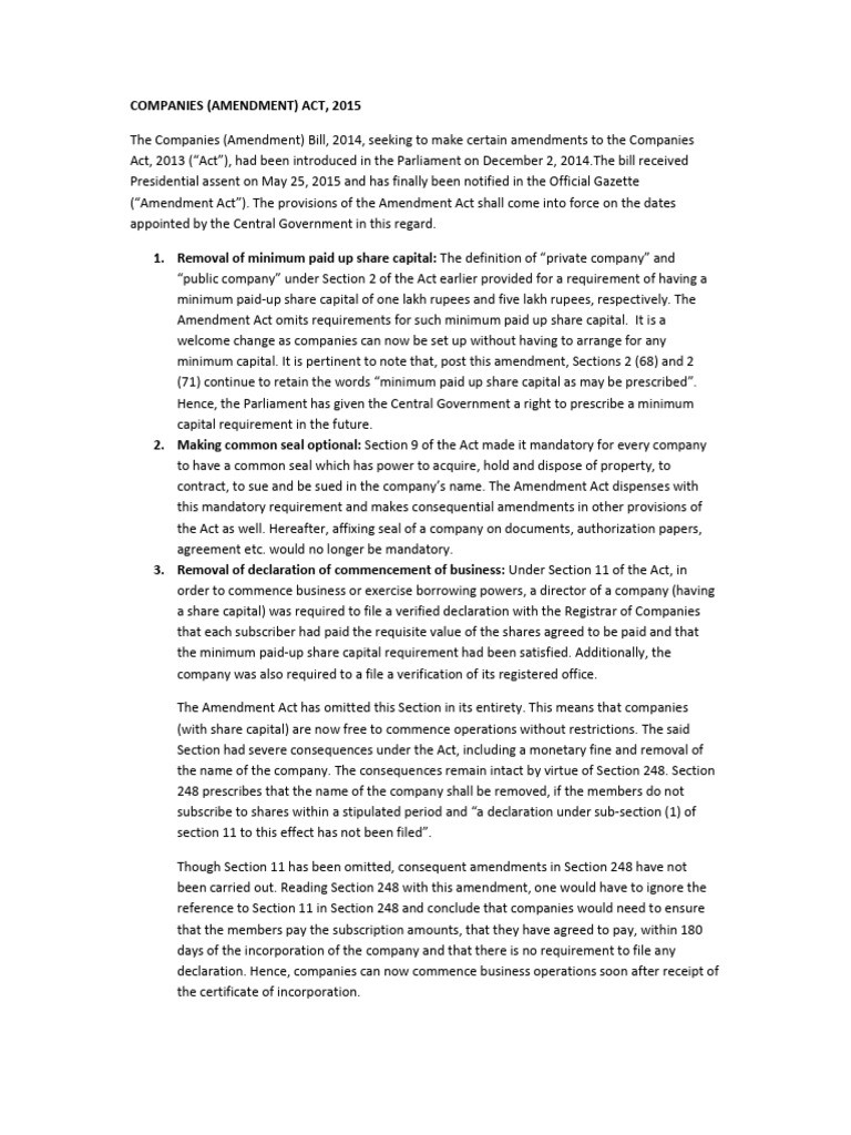 Companies Amendment Act 2015 Overview | PDF | Dividend | Bail