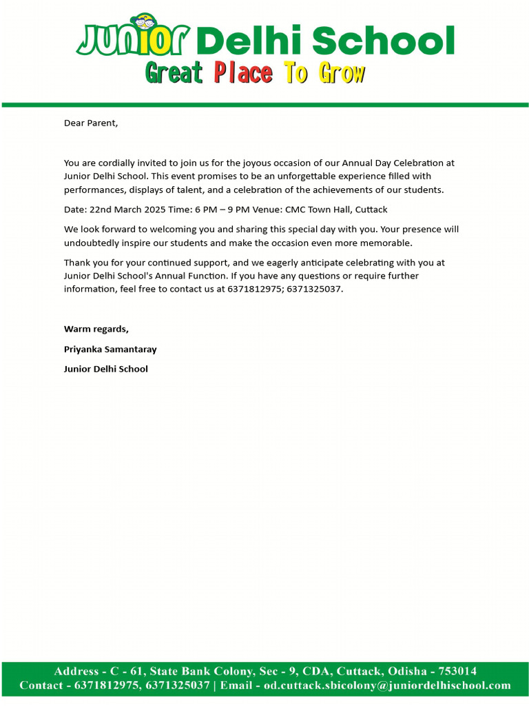 Invitation To Parents Annual Function | PDF