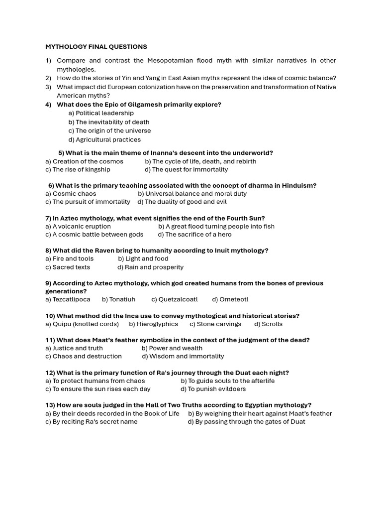 Mythology Final Questions | PDF