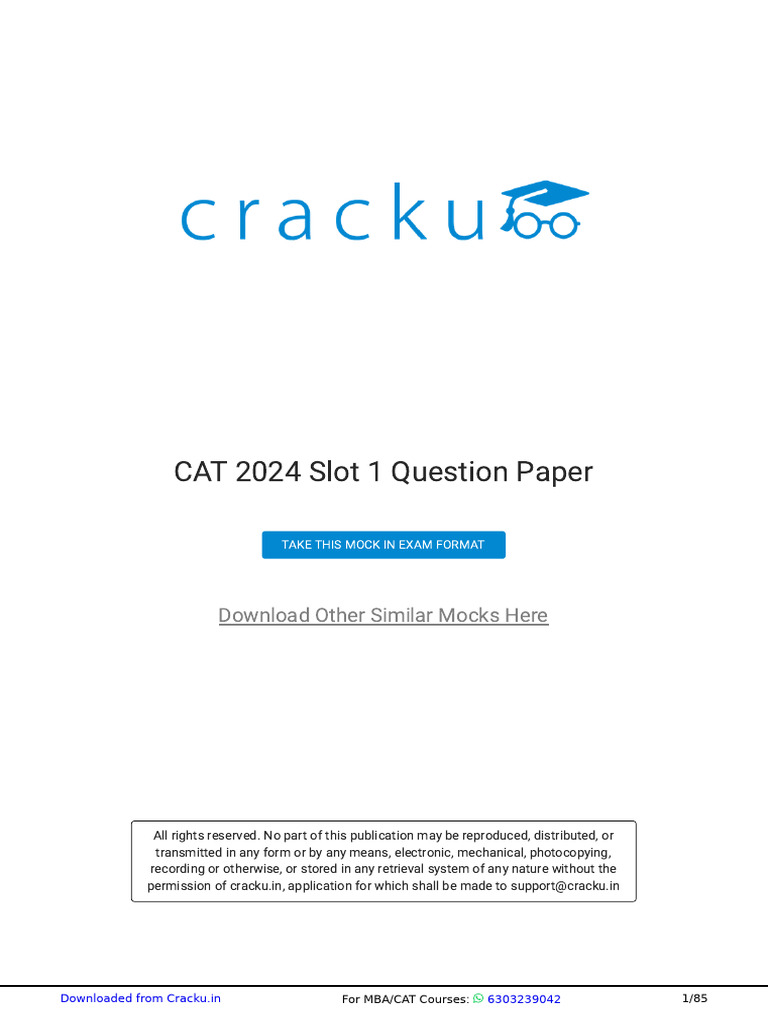 CAT 2024 Slot 1 Question Paper by Cracku | PDF | Economics | Animal Rights