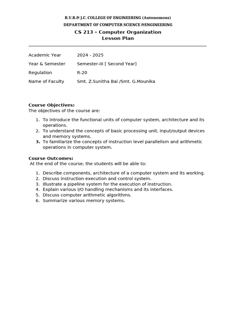 CO Lesson Plan 2024-2025 - Revised | PDF | Input/Output | Integrated ...